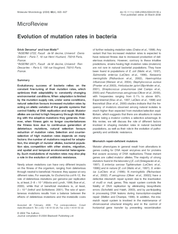 (PDF) Evolution of mutation rates in bacteria