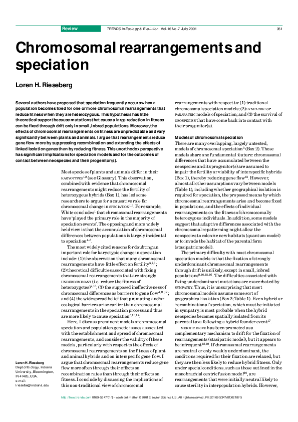 (PDF) Chromosomal rearrangements and speciation