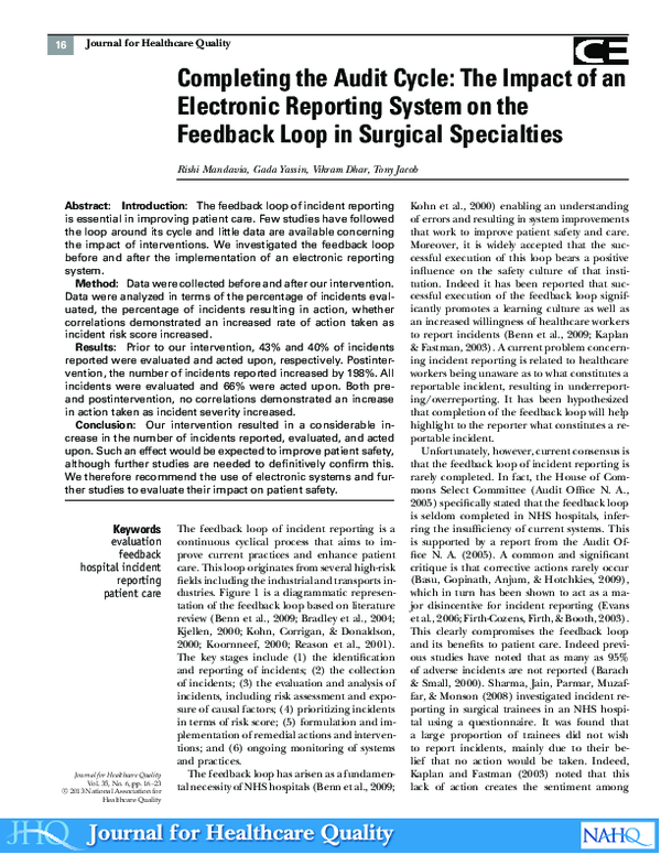 (PDF) Completing the Audit Cycle: The Impact of an Electronic Reporting ...