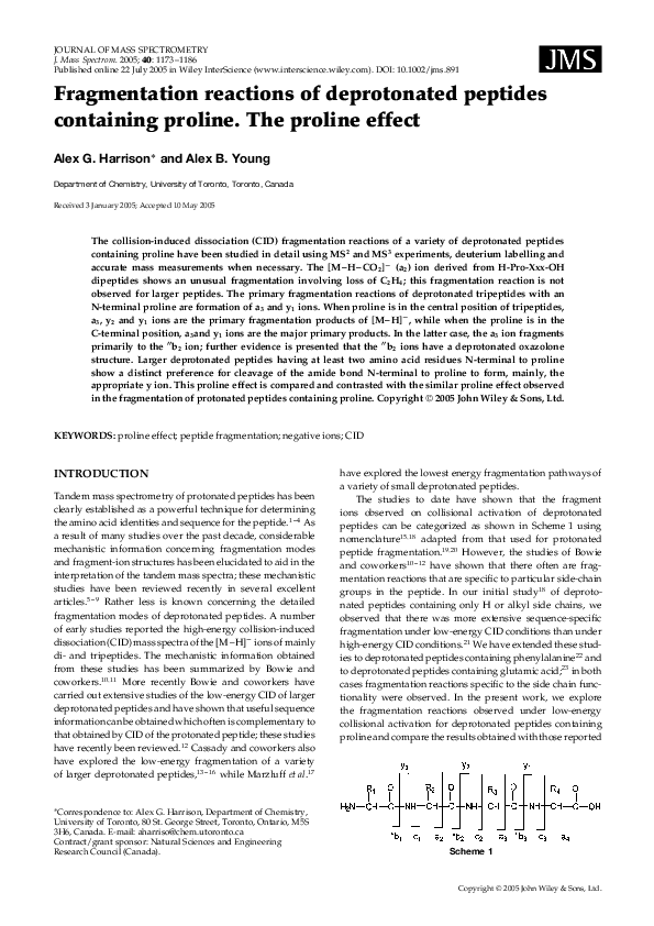 (PDF) Fragmentation reactions of deprotonated peptides containing ...