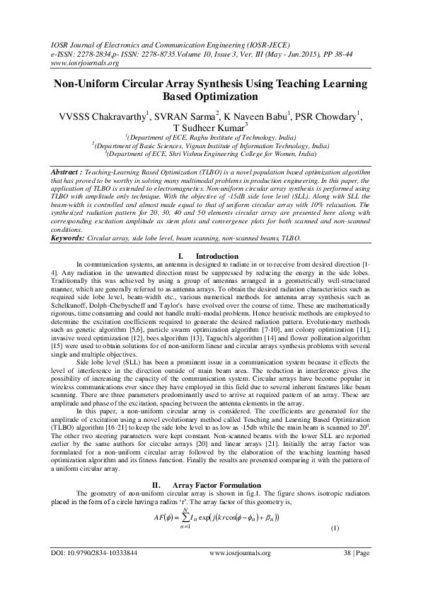 (PDF) Non-Uniform Circular Array Synthesis Using Teaching Learning Based Optimization