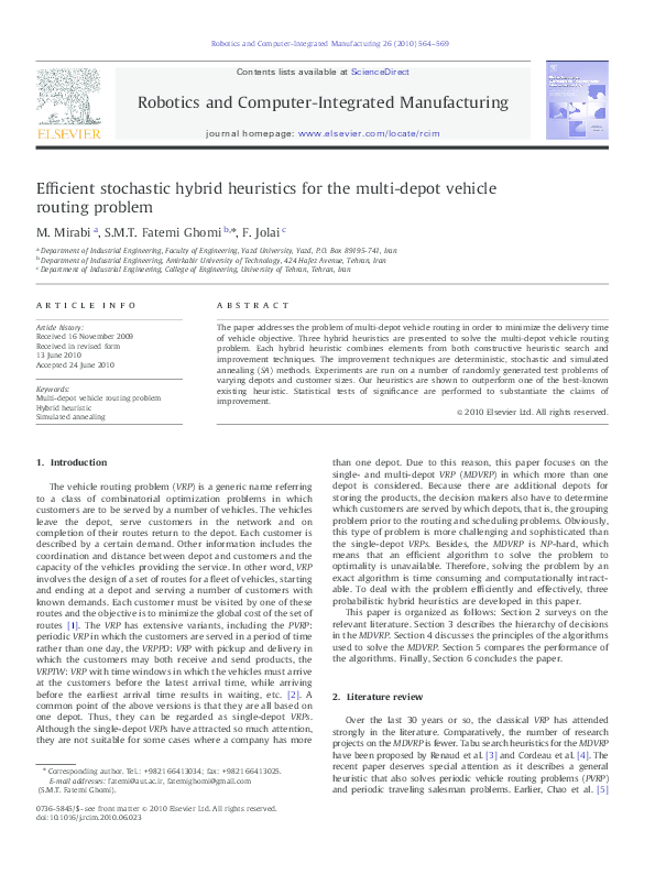 (PDF) Efficient stochastic hybrid heuristics for the multi-depot ... (PDF) Efficient stochastic hybrid heuristics for the multi-depot ...