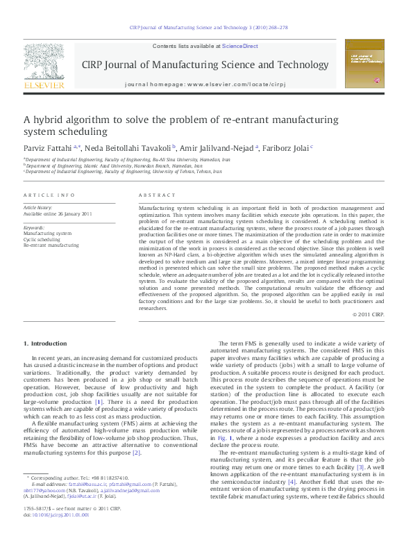 (PDF) A hybrid algorithm to solve the problem of re-entrant manufacturing system scheduling ...
