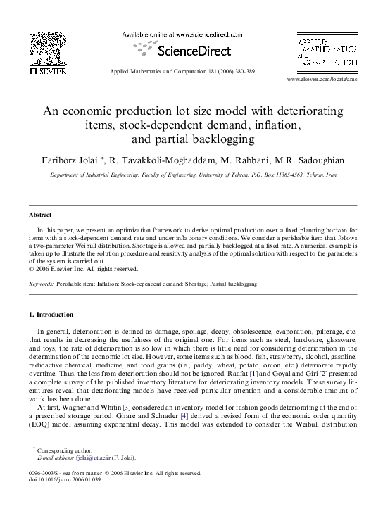 Pdf An Economic Production Lot Size Model With Deteriorating Items Stock Dependent Demand