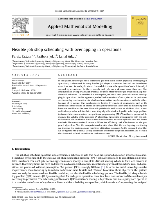 (PDF) Flexible job shop scheduling with overlapping in operations