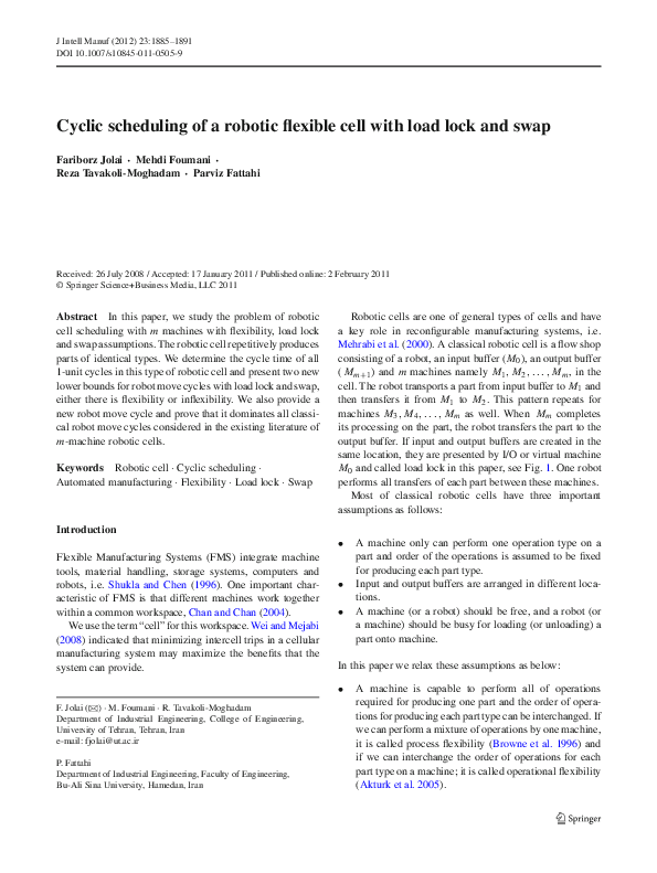 Pdf Cyclic Scheduling Of A Robotic Flexible Cell With Load Lock And