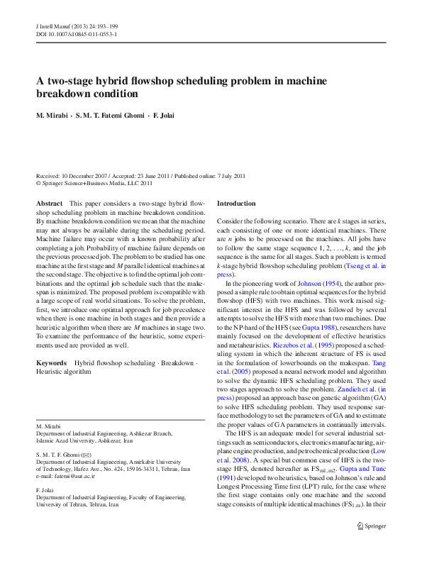 (PDF) A two-stage hybrid flowshop scheduling problem in machine ... (PDF) A two-stage hybrid flowshop scheduling problem in machine ...