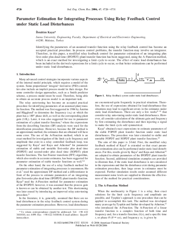 (PDF) Parameter Estimation for Integrating Processes Using Relay Feedback Control under Static ...