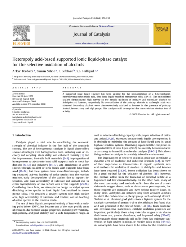 (PDF) Heteropoly acid-based supported ionic liquid-phase catalyst for ...