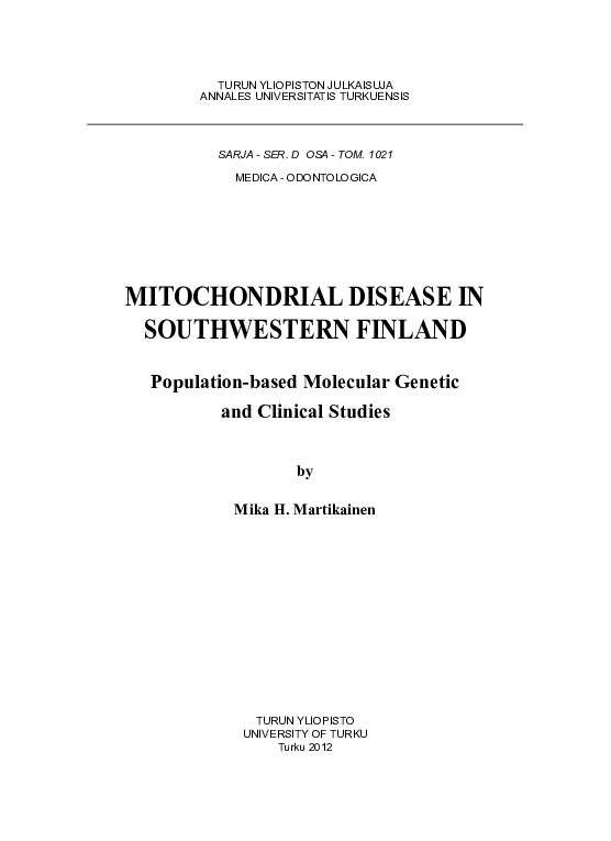 (PDF) Mitochondrial disease in Southwestern Finland. Population-based ...