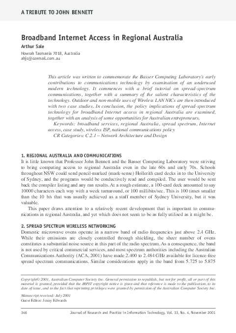 (PDF) Broadband Internet Access in Regional Australia