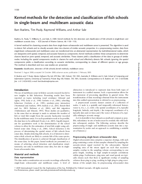 (PDF) Kernel methods for the detection and classification of fish schools in single-beam and ...