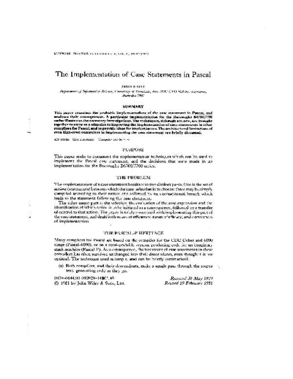 (PDF) The Implementation of Case Statements in Pascal