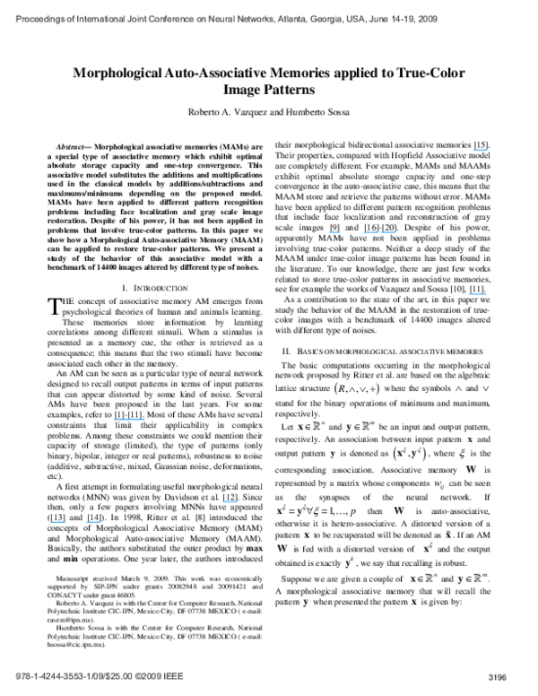 (PDF) Morphological auto-associative memories applied to true-color image patterns