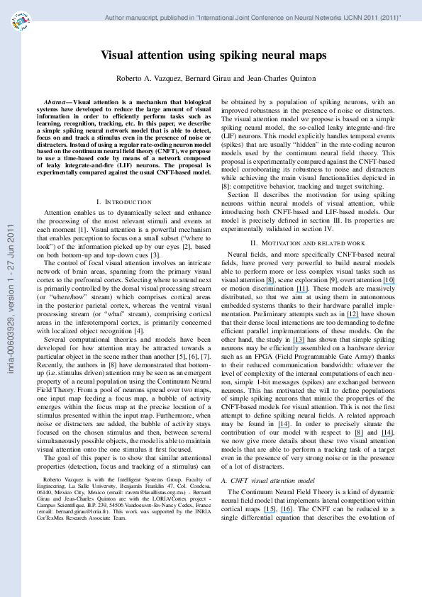 (PDF) Visual attention using spiking neural maps