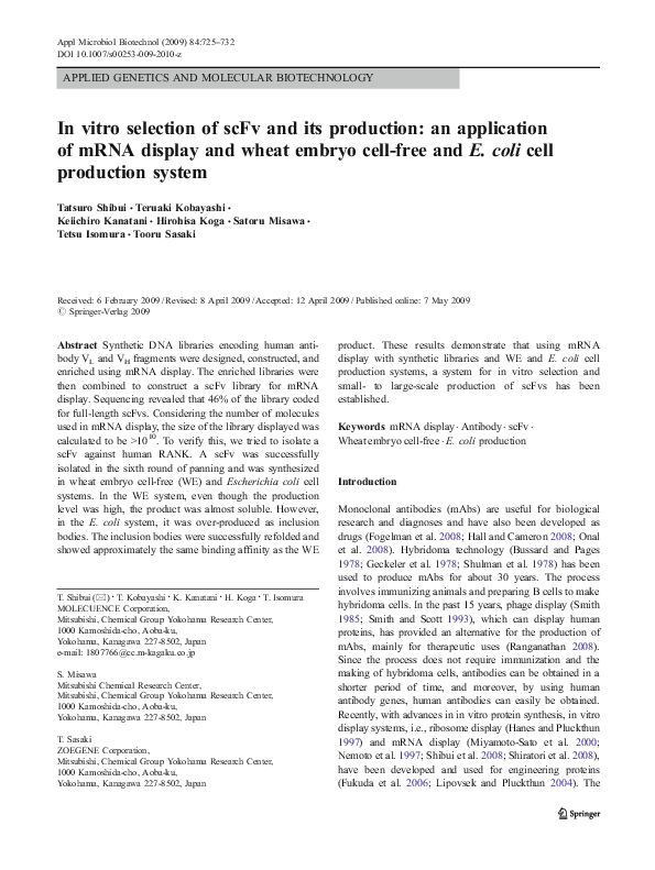 (PDF) In vitro selection of scFv and its production: an application of ...