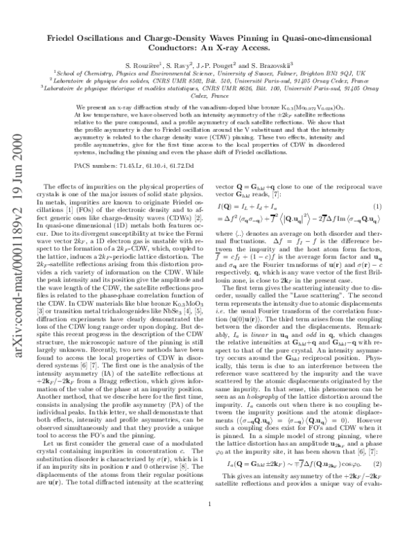 (PDF) Friedel oscillations and charge-density wave pinning in quasi-one-dimensional conductors ...