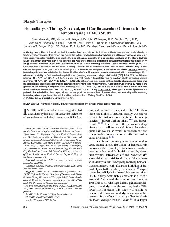 (PDF) Hemodialysis Timing, Survival, and Cardiovascular Outcomes in the ...
