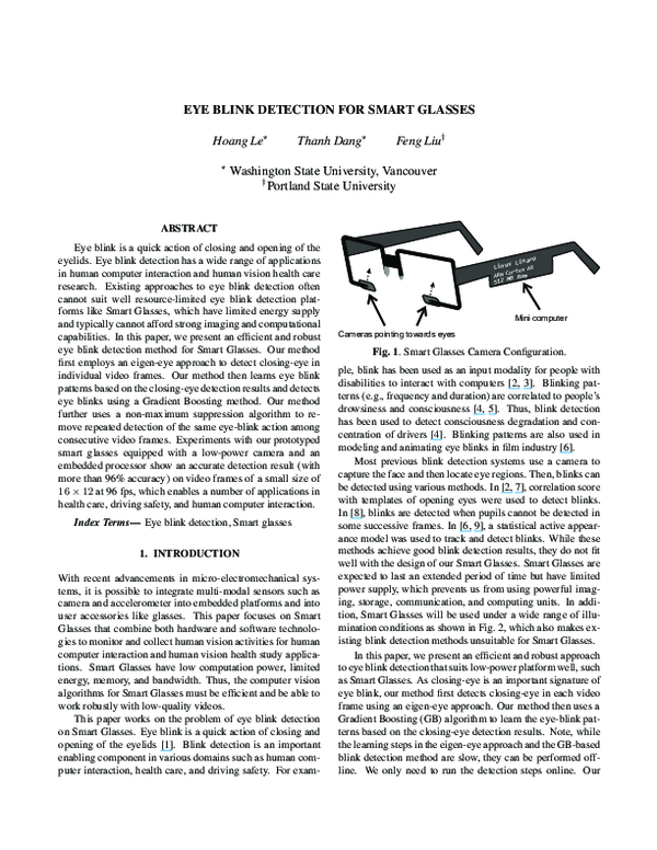 Pdf Eye Blink Detection For Smart Glasses