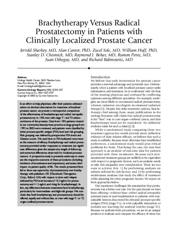 (PDF) Brachytherapy versus radical prostatectomy in patients with ...