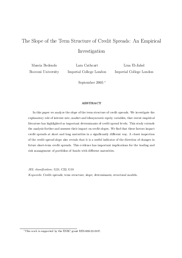 (PDF) The slope of the term structure of credit spreads: An empirical ...