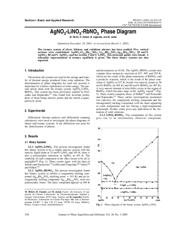 (PDF) AgNO3-LiNO3-RbNO3 phase diagram | B. Legendre - Academia.edu