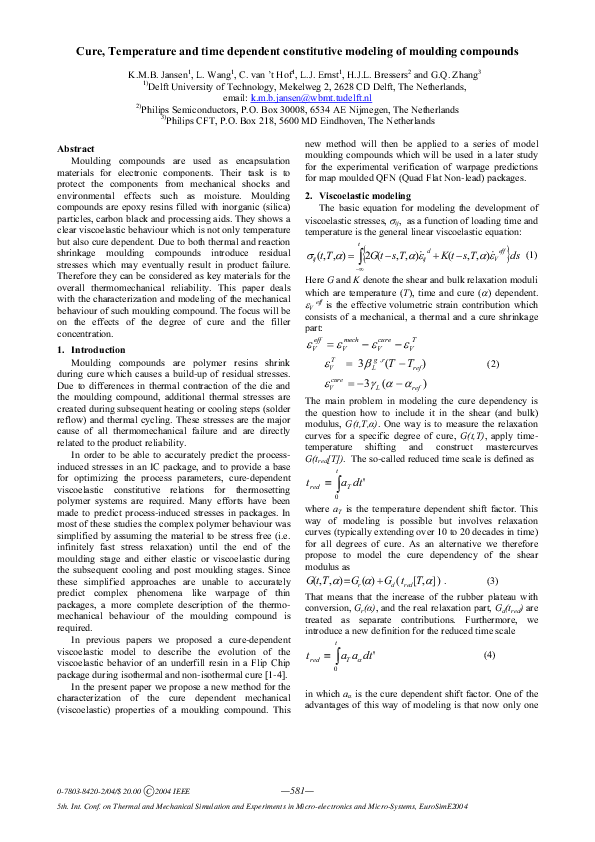 (PDF) Cure, temperature and time dependent constitutive modeling of moulding compounds