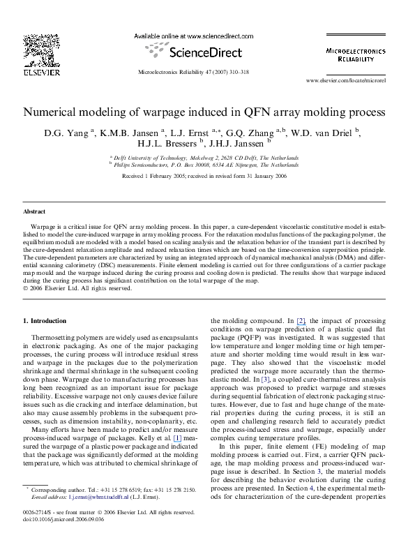 (PDF) Numerical modeling of warpage induced in QFN array molding process