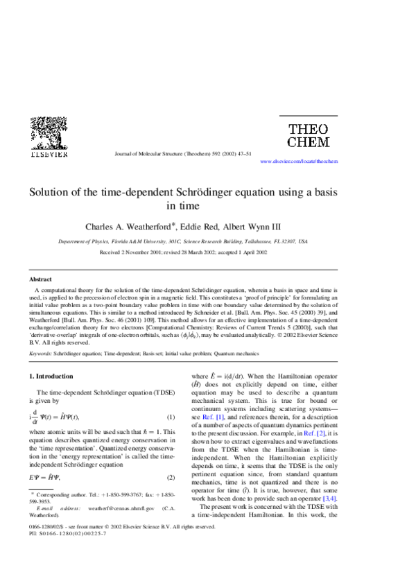 Pdf Solution Of The Time Dependent Schrödinger Equation Using A Basis In Time