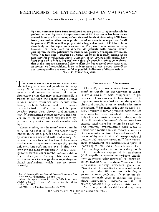 (PDF) Mechanisms of hypercalcemia in malignancy