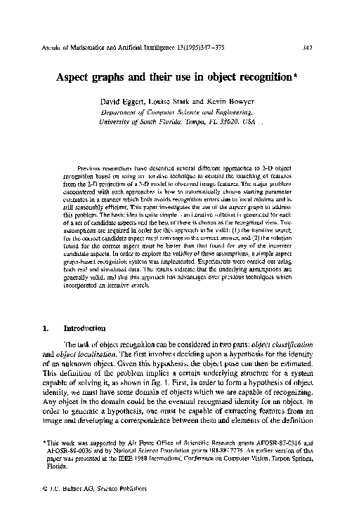 Pdf Aspect Graphs And Their Use In Object Recognition