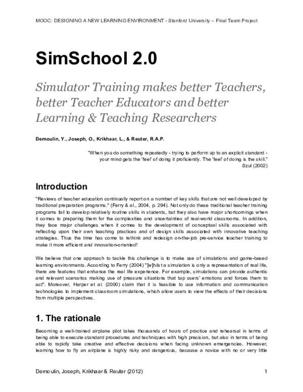 (PDF) SimSchool 2.0: Simulator Training makes better Teachers, better ...