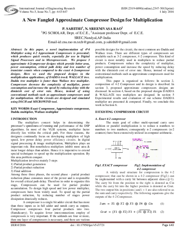 (PDF) A New Fangled Approximate Compressor Design for Multiplication