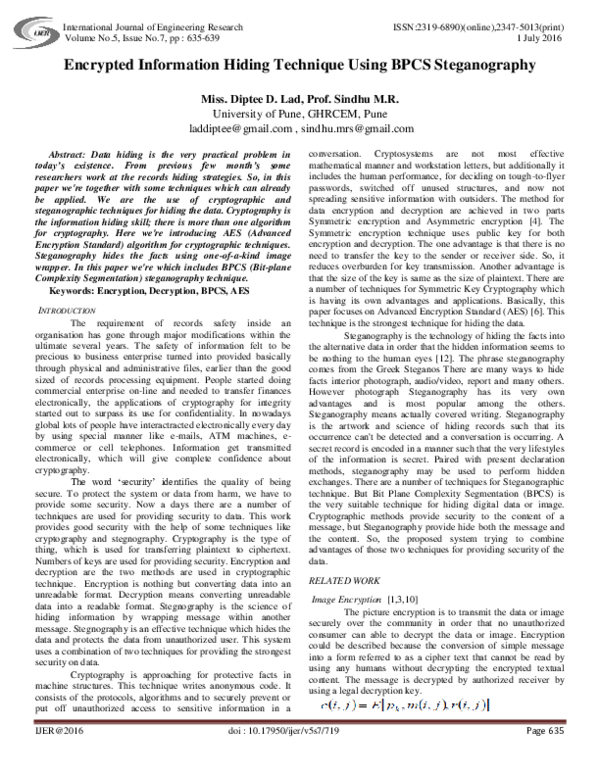 Pdf Encrypted Information Hiding Technique Using Bpcs Steganography