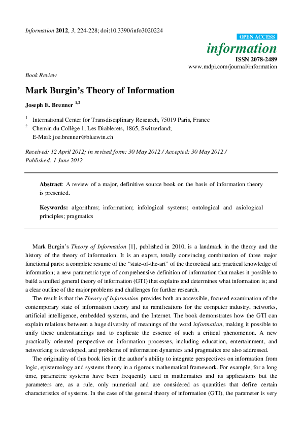 (PDF) Mark Burgin’s Theory of Information