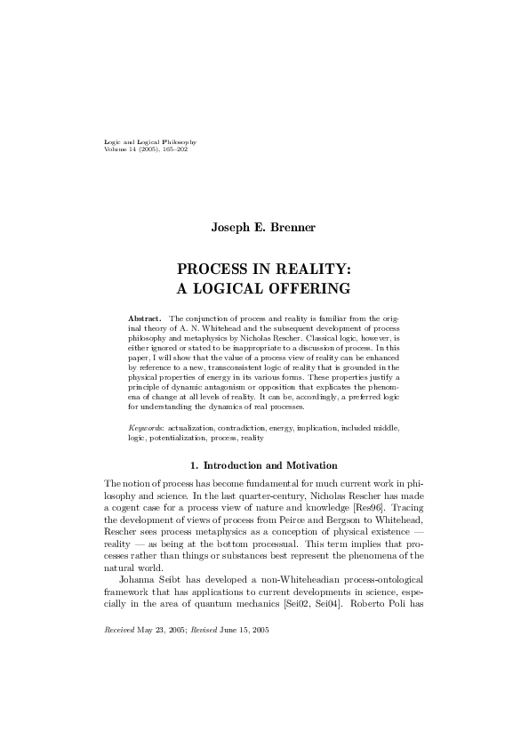 (PDF) Process in Reality: A logical offering