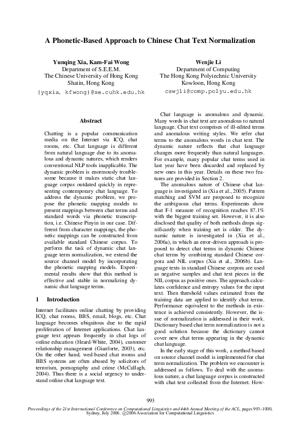 (PDF) A phonetic-based approach to Chinese chat text normalization