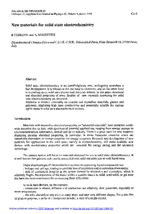 (PDF) New materials for solid state electrochemistry