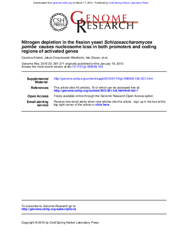 (PDF) Nitrogen depletion in the fission yeast Schizosaccharomyces pombe ...