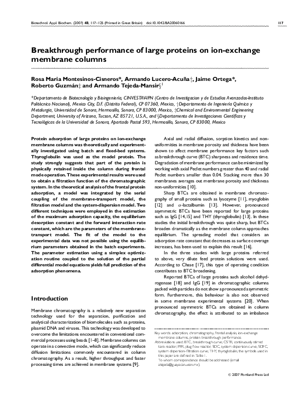 (PDF) Breakthrough performance of large proteins on ion-exchange ...