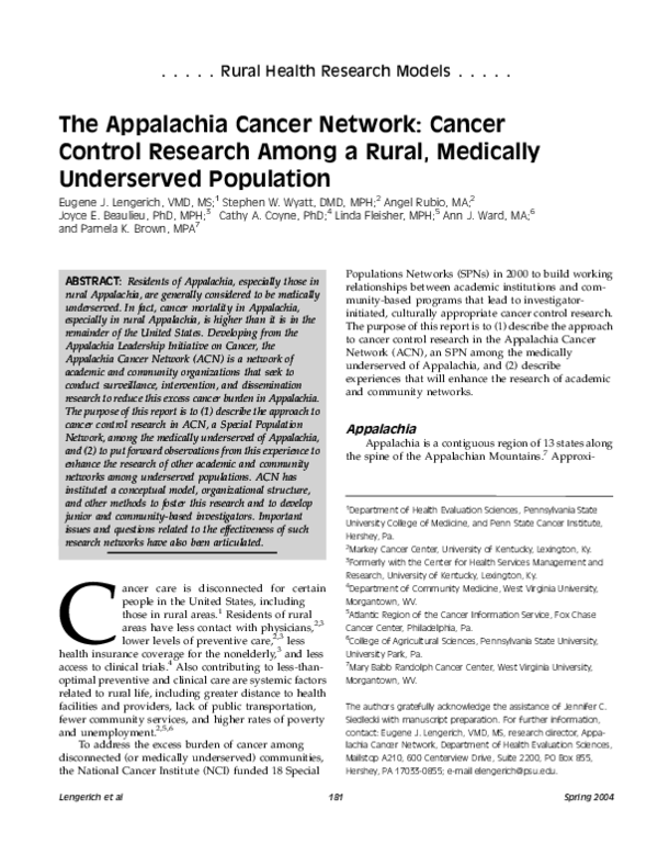 (PDF) The Appalachia Cancer Network: Cancer Control Research Among a ...