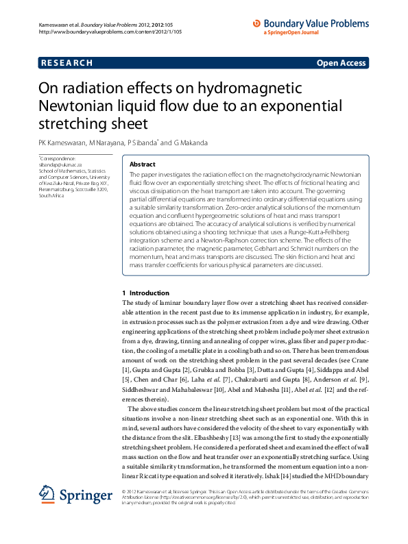 (PDF) On radiation effects on hydromagnetic Newtonian liquid flow due to an exponential ...