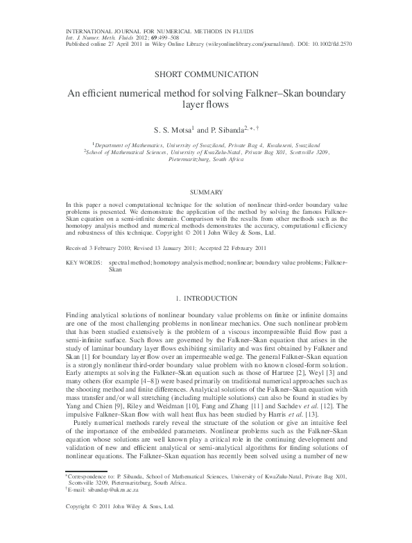 Pdf An Efficient Numerical Method For Solving Falkner Skan Boundary