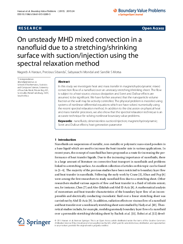 (PDF) On unsteady MHD mixed convection in a nanofluid due to a stretching/shrinking surface with ...