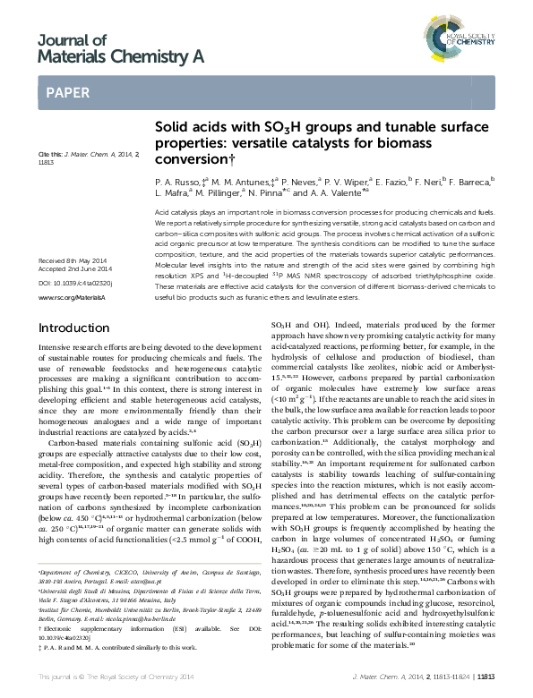 (PDF) Solid acids with SO3H groups and tunable surface properties ...