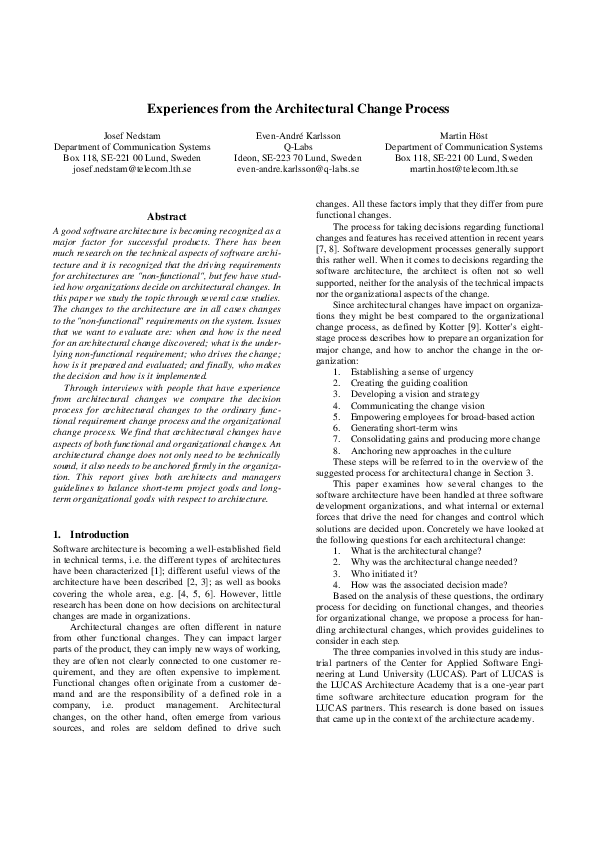 (PDF) Experiences from the Architectural Change Process