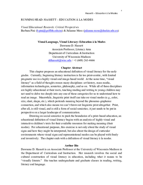 (PDF) Visual Language, Visual Literacy: Education à la Modes