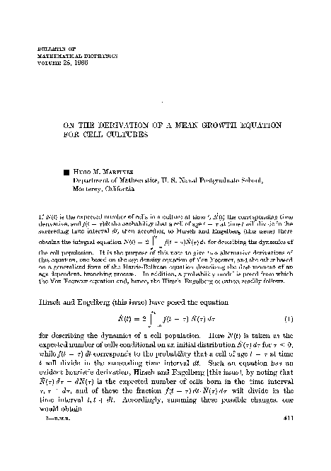 (PDF) On the derivation of a mean growth equation for cell cultures