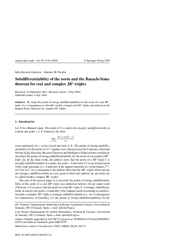 (PDF) Subdifferentiability of the norm and the Banach-Stone theorem for real and complex JB*-triples