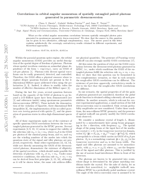(PDF) Correlations in orbital angular momentum of spatially entangled paired photons generated ...